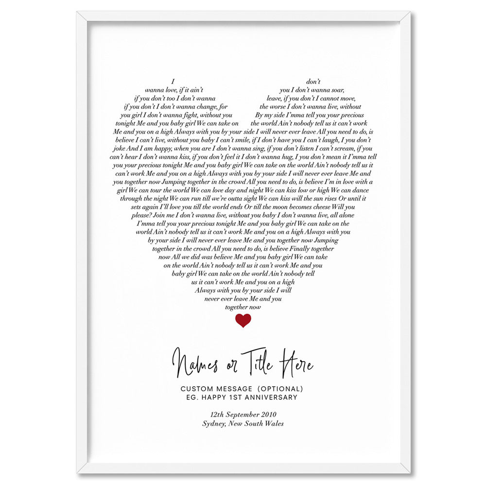 Heart Song Lyrics Print Any Song, Personalised Wedding Gift – Print and ...