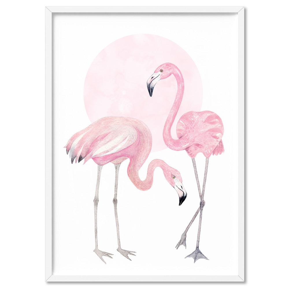 Flamingo Duo Watercolour Art. Pink Flamingos Kids Poster – Print and ...